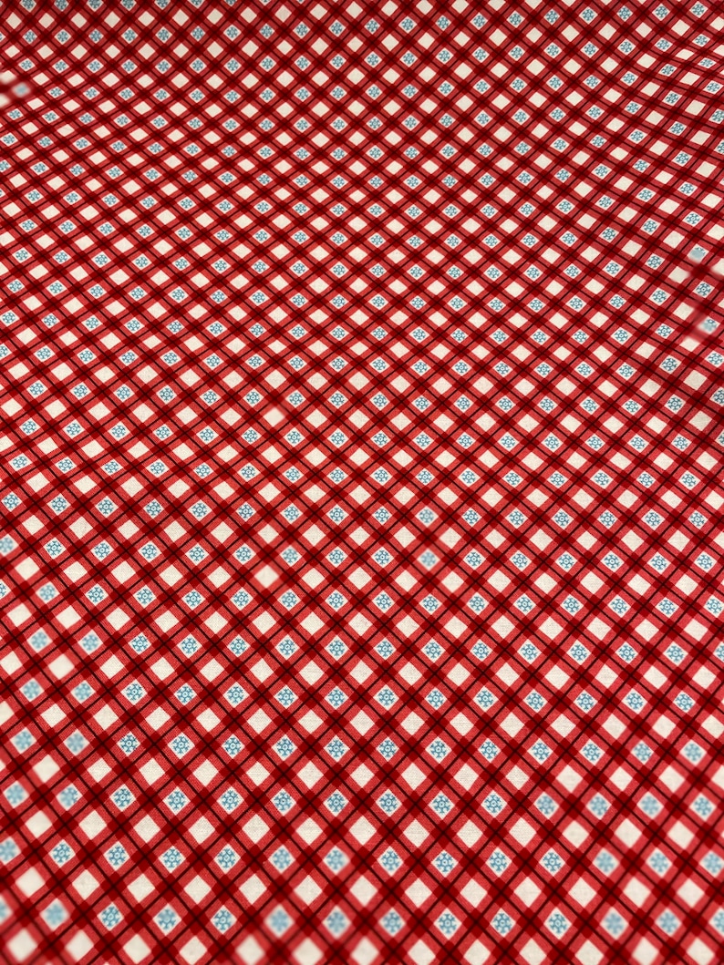 Vintage Christmas- Snowflake Gingham in Red Cotton Print by Michael ...