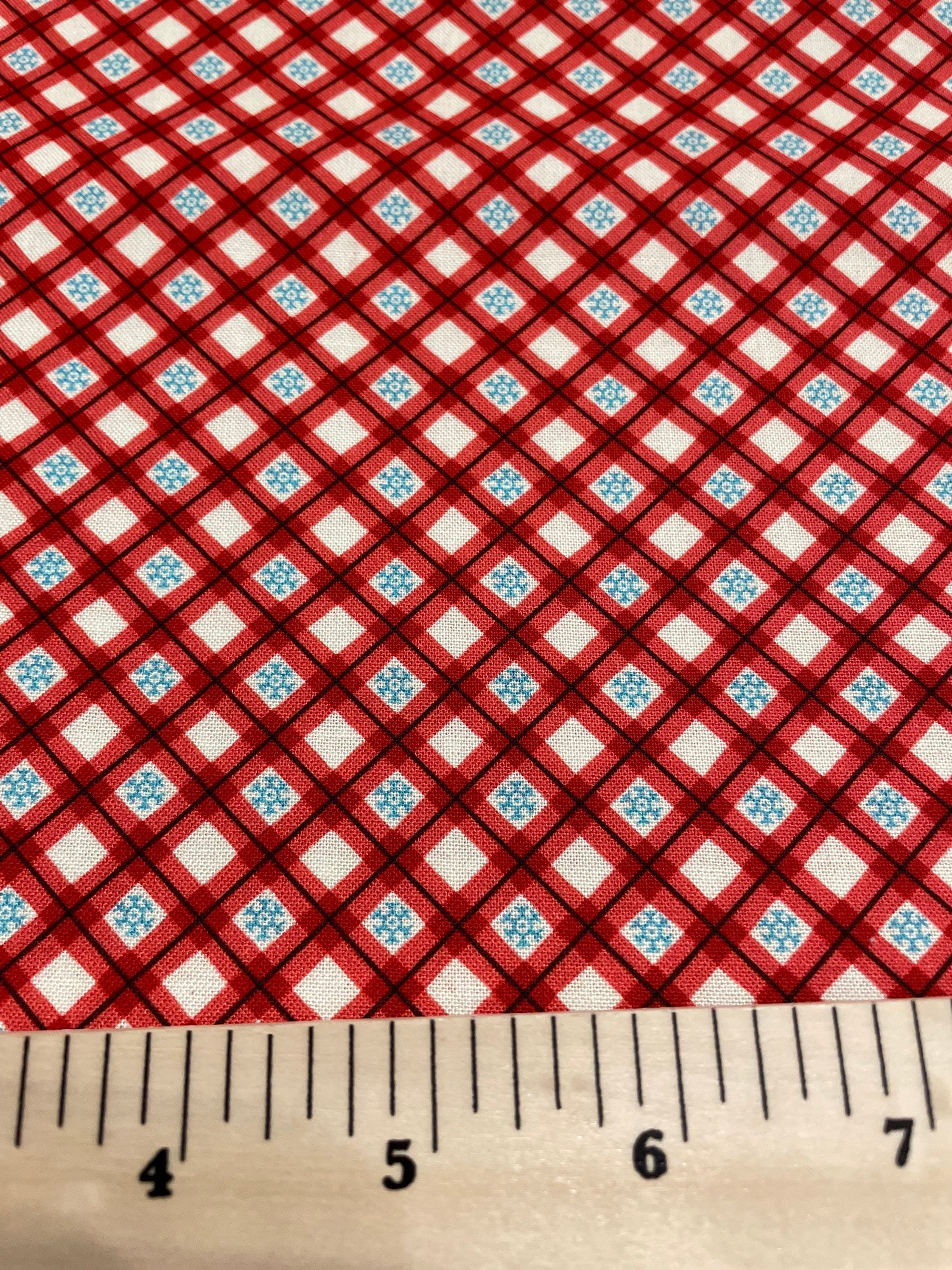 Vintage Christmas- Snowflake Gingham in Red Cotton Print by Michael ...
