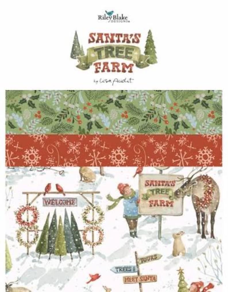 Santa’s Tree Farm - Woodland on Green Background by Riley Blake Designs ...