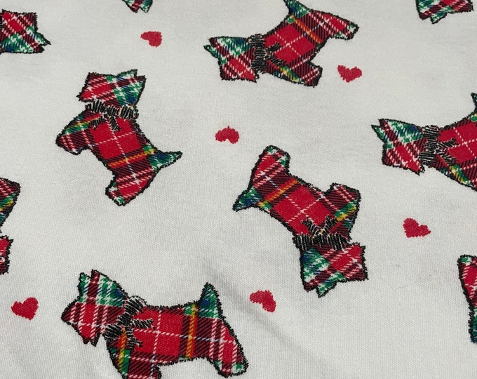 Scotty Dogs in Red Plaid on a White Background With Red Hearts Fabric ...
