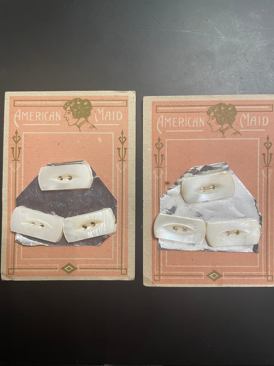 1920’s American Maid Pearl Buttons on Two Cards Size Unknown/ Genuine ...