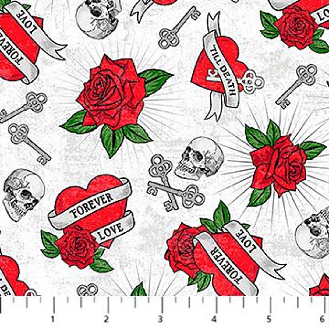 Till Death Us Do Part - Roses and Skulls on White Background by Deborah ...