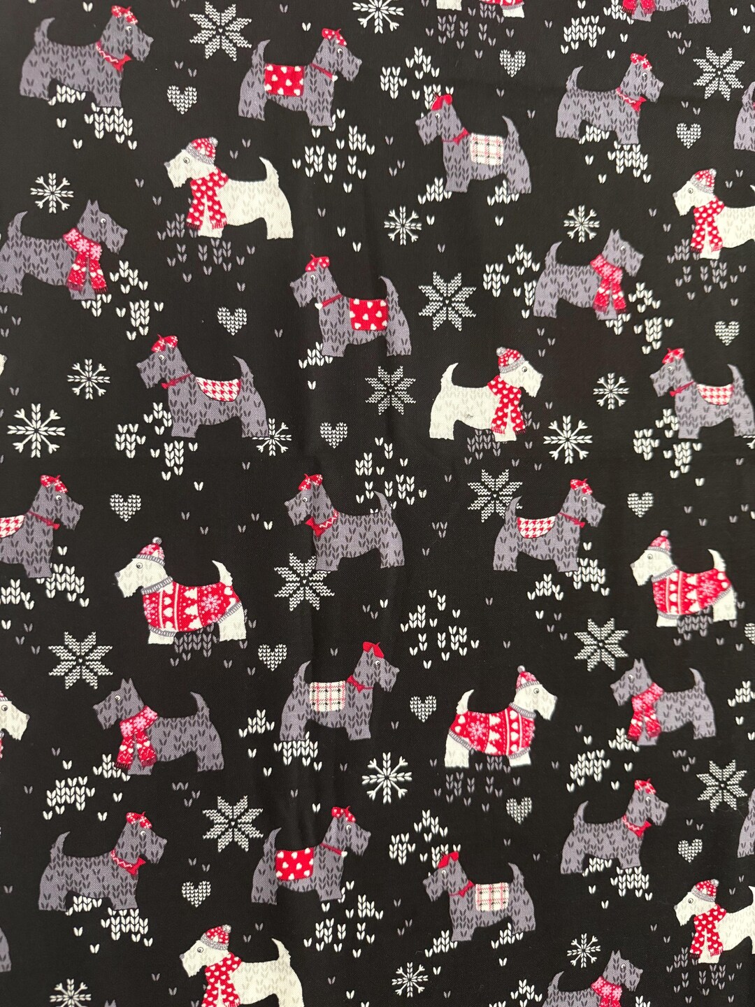 Knit & Caboodle- Scotty Dogs on Black Background Fabric With Hearts by ...