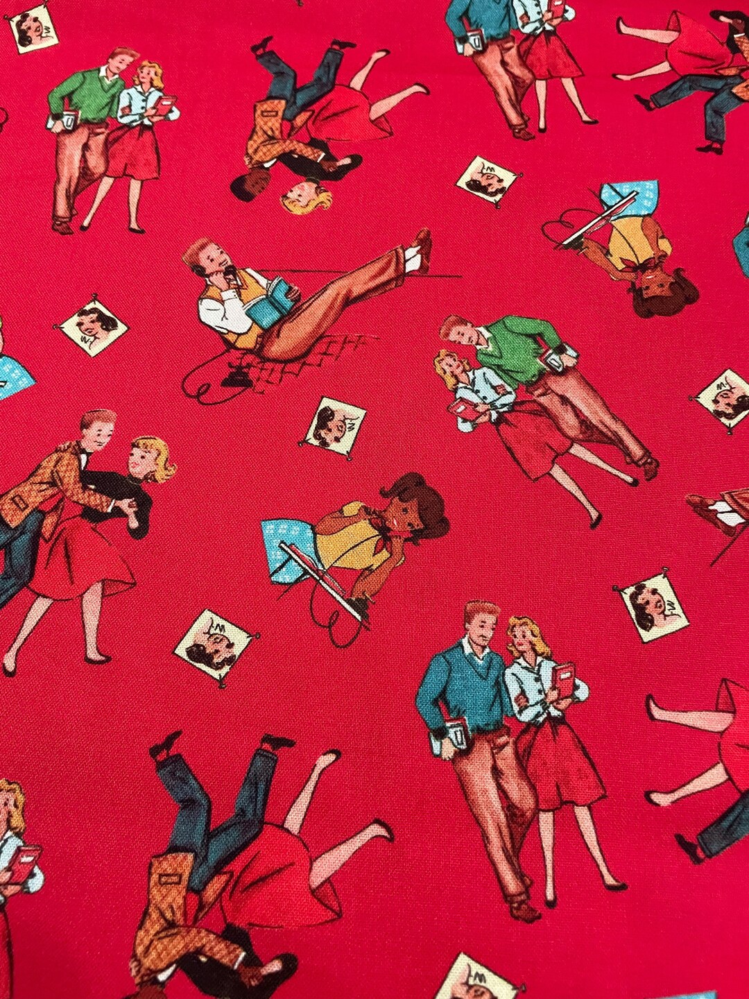 Happy Times - Shall We Dance Main Retro Style Print Fabric on a Red ...