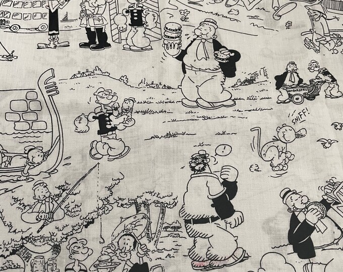 Rare Popeye Fabric in Black on a White Background With Blemishes/peter ...