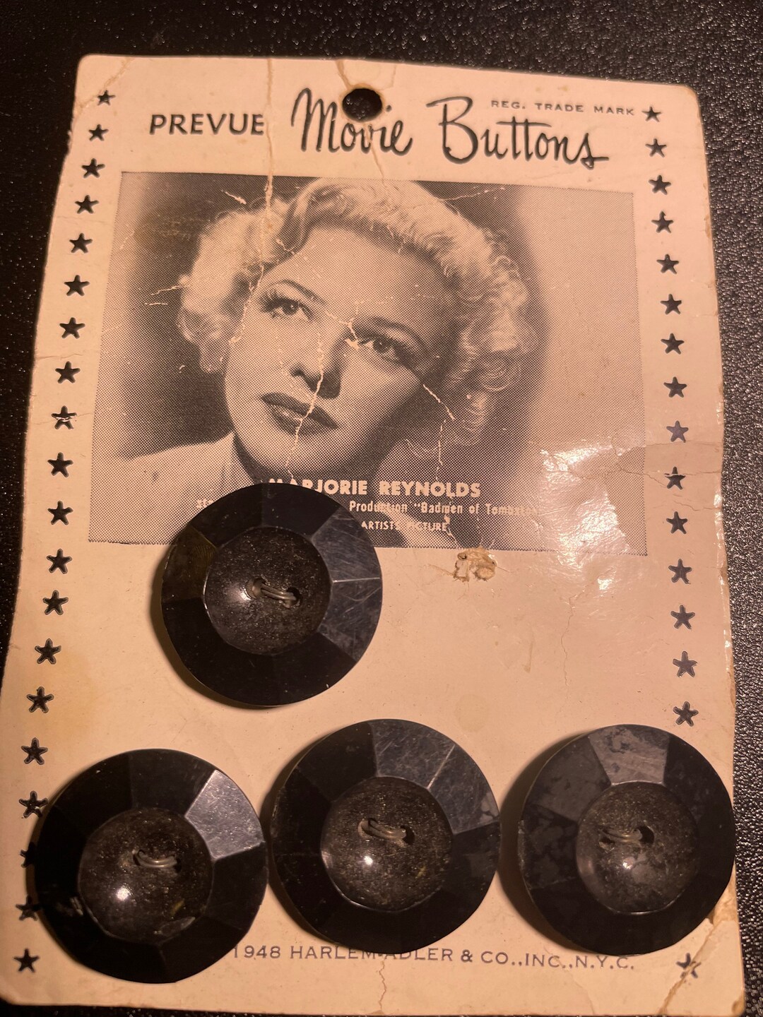 Rare 1948 Prevue Movie Buttons/4 Buttons in Black on Card/size Unknown ...