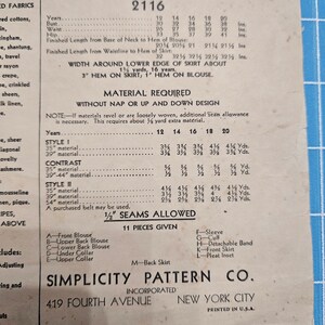 Simplicity Original 1930's Misses Dress Sewing Pattern# 2116: Size 14 ...