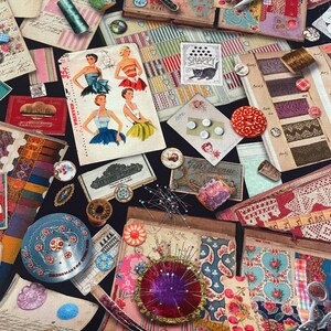 Vintage Sewing Stash Collage Fabric by Michael Miller/ Cotton/ - Etsy