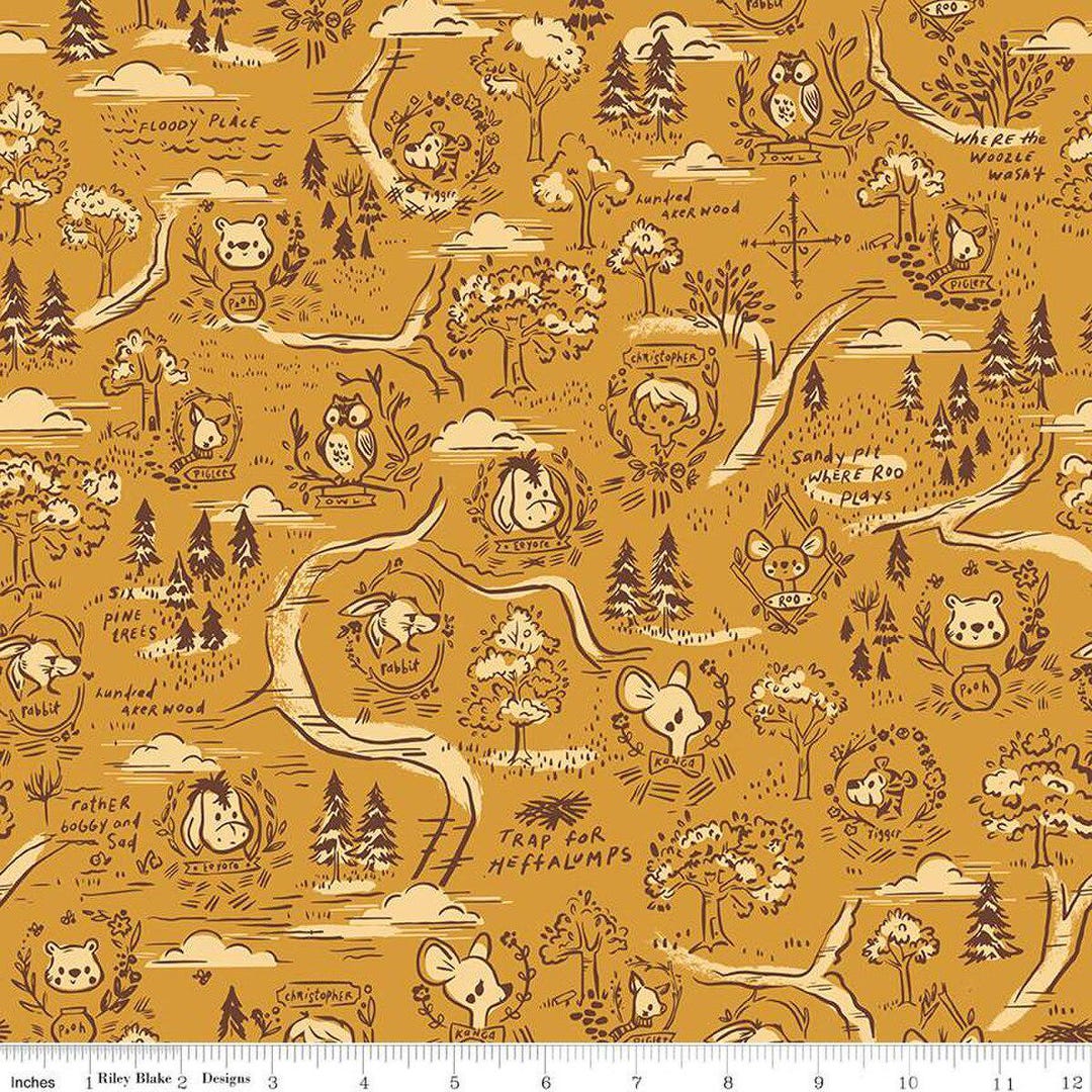 100 Aker Woods - Map on Gold Background by Riley Blake Designs/cotton ...