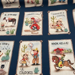 Happy Trails Lil Cowhands Cowboy Block Print, on a Navy Background by ...