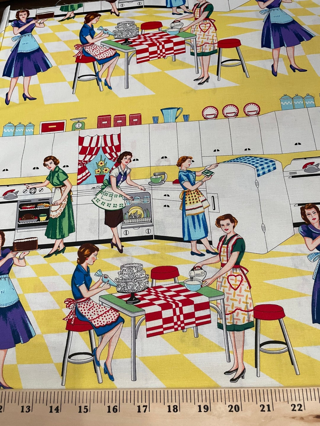 Michael Miller -home Ec Retro Style Print Fabric/ 100% Cotton/sold by ...