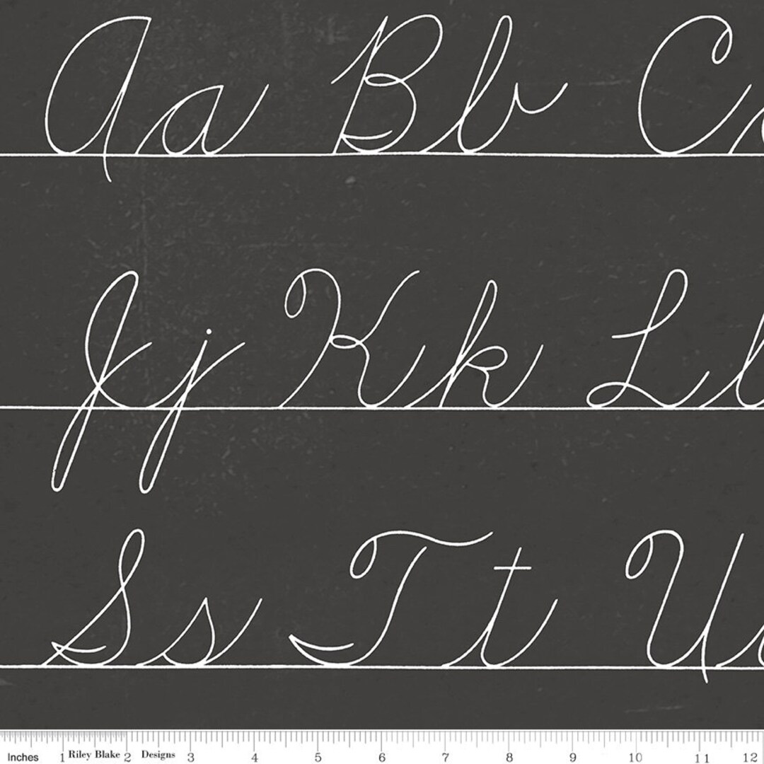 Old School Penmanship Print Fabric on a Charcoal Background by J Wecker ...