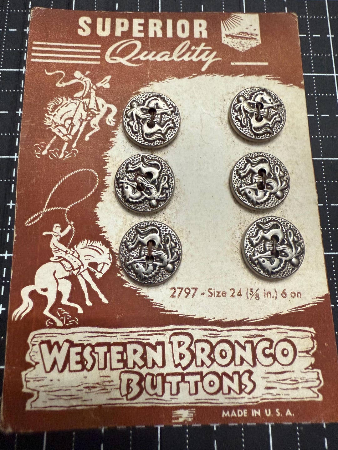 Antique 1950’s or 1960’s Western Bronco Buttons on a Card/size 24 ...
