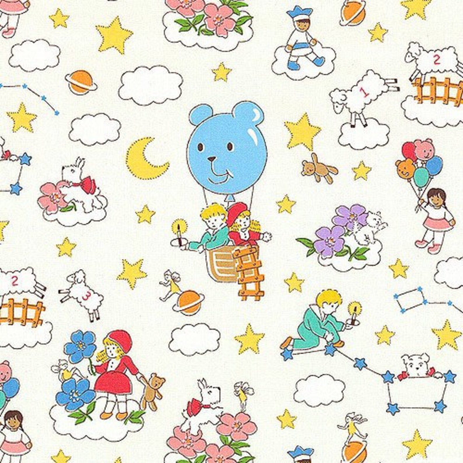 Storybook Sleepytime Vintage Style Bedtime print fabric on | Etsy