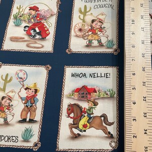 Happy Trails Lil Cowhands Cowboy Block Print, on a Navy Background by ...