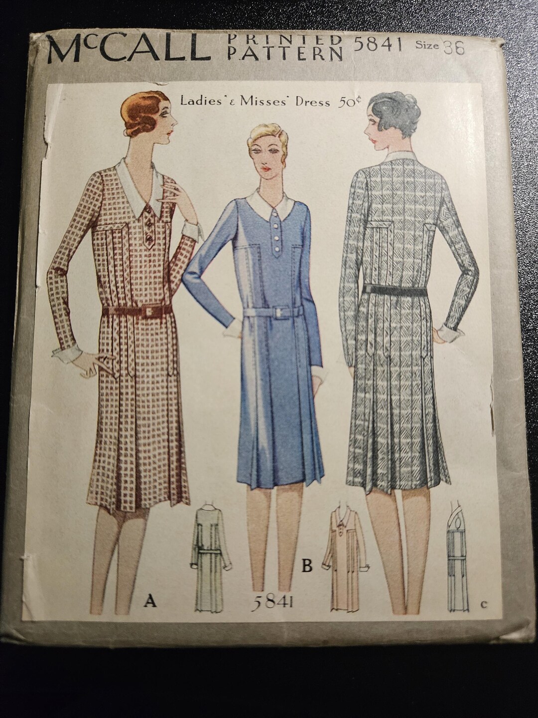 1929 Original Mccalls Ladies Dress Sewing Pattern #5841 / Printed ...