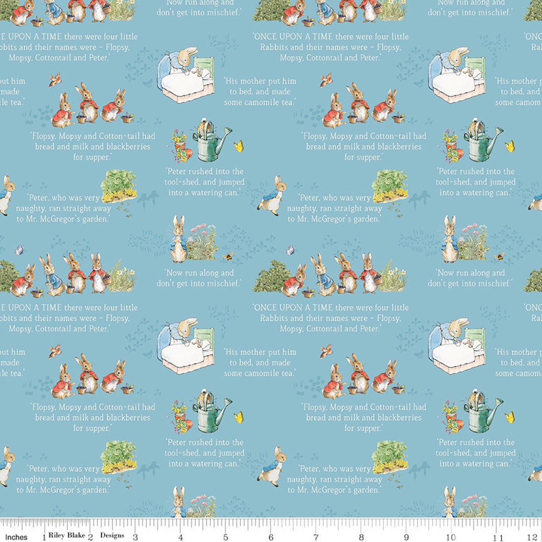 The Tale of Peter Rabbit - Text on Blue Background by Riley Blake ...