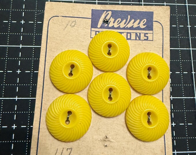 Rare 1950’s or 50’s Prevue Buttons/ 6 Buttons in Yellow on Card/size ...