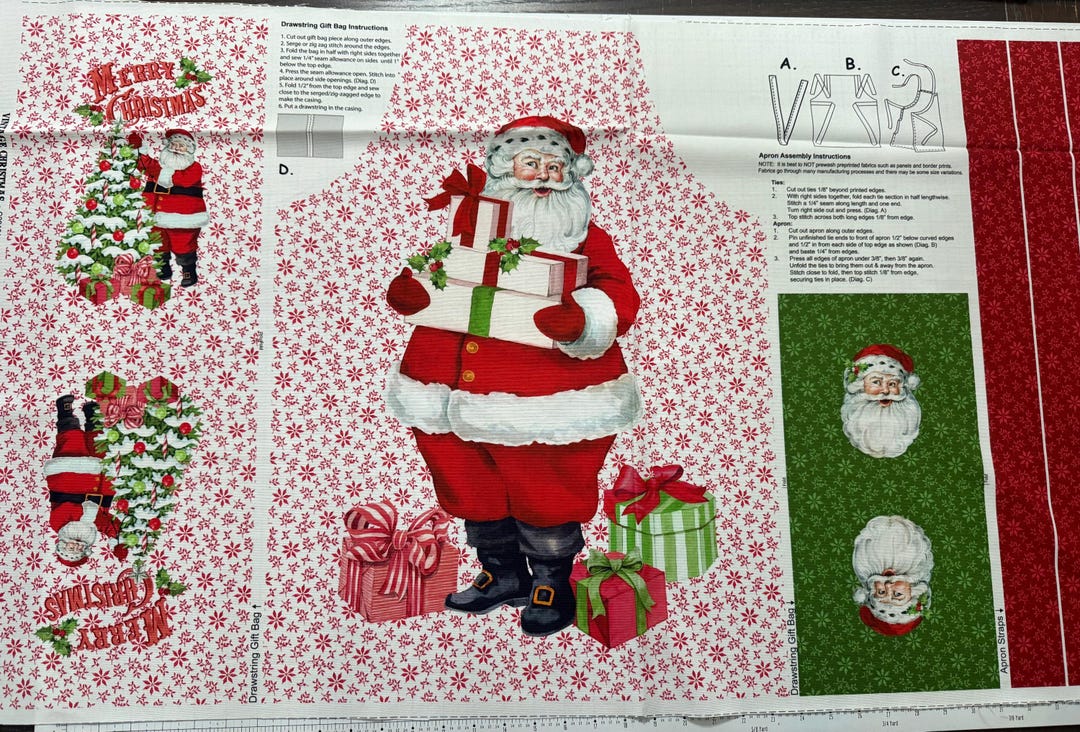 Vintage Christmas- Adult Size Apron & Gift Bags Fabric Panel/ Northcott ...