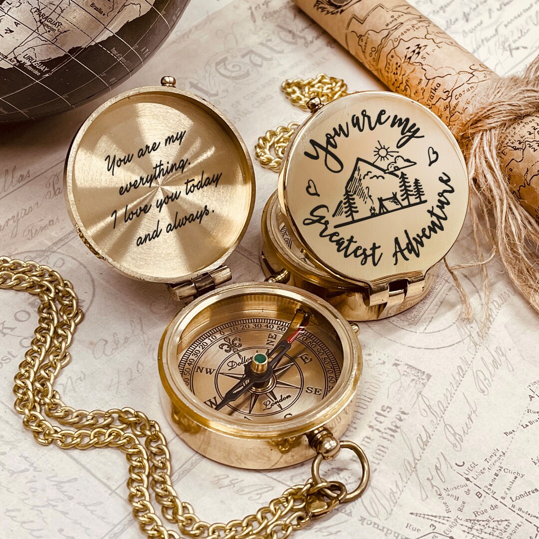 Engraved Gold Navigation Compass Weddings, Anniversaries, Birthdays ...