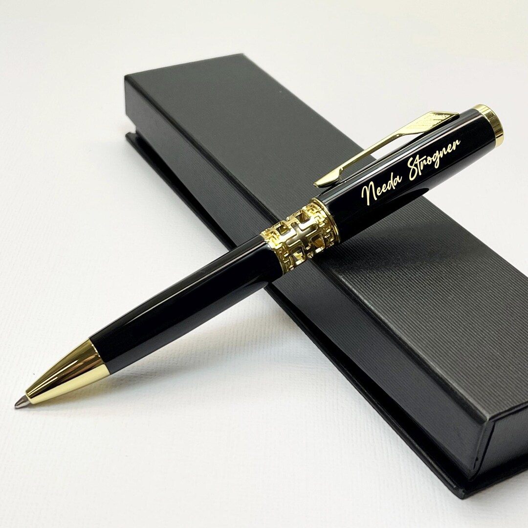 Elegant Black Refillable Pen – Custom Engraved Luxury Pen in Gift Box ...