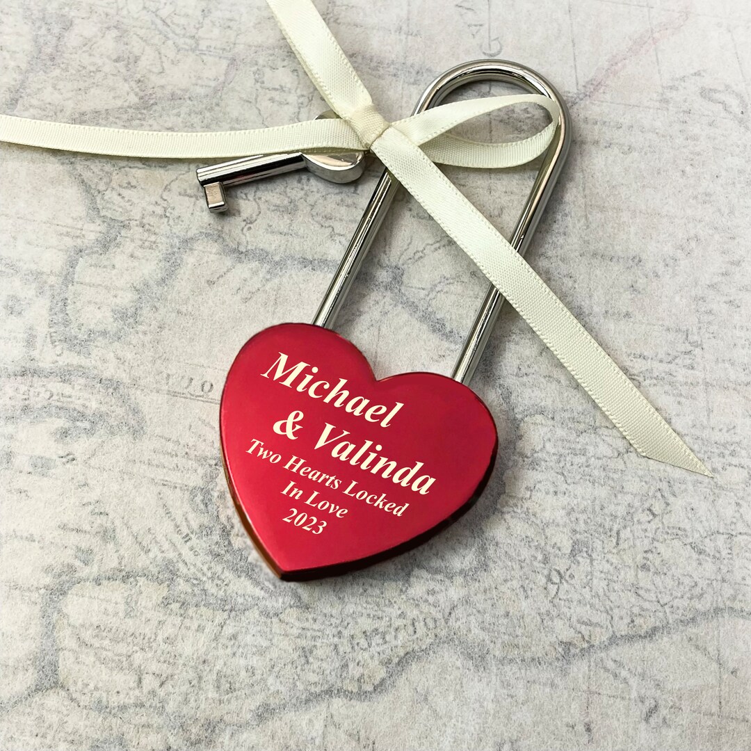 Personalized Red Heart Love Lock – Custom Engraved Padlock for Weddings ...
