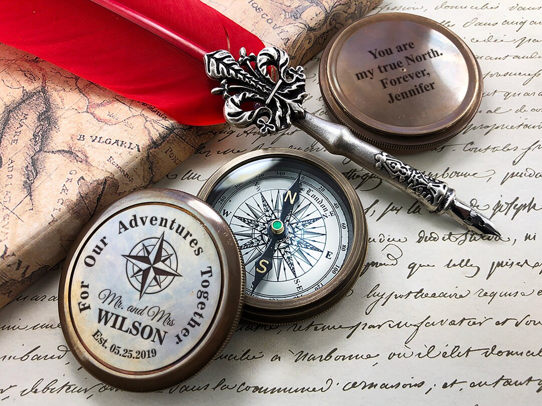 Personalized Functional Compass Wedding Gift, Custom Engraved With Any ...