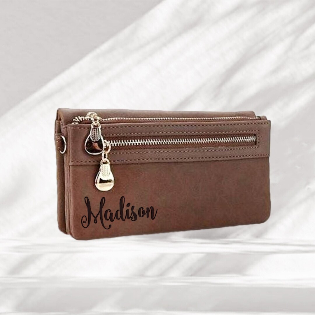 Custom Engraved Leather Wristlet Wallet, Personalized Bifold With RFID ...
