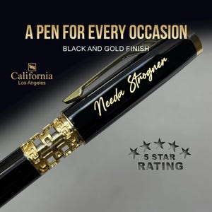 Elegant Black Refillable Pen – Custom Engraved Luxury Pen in Gift Box ...