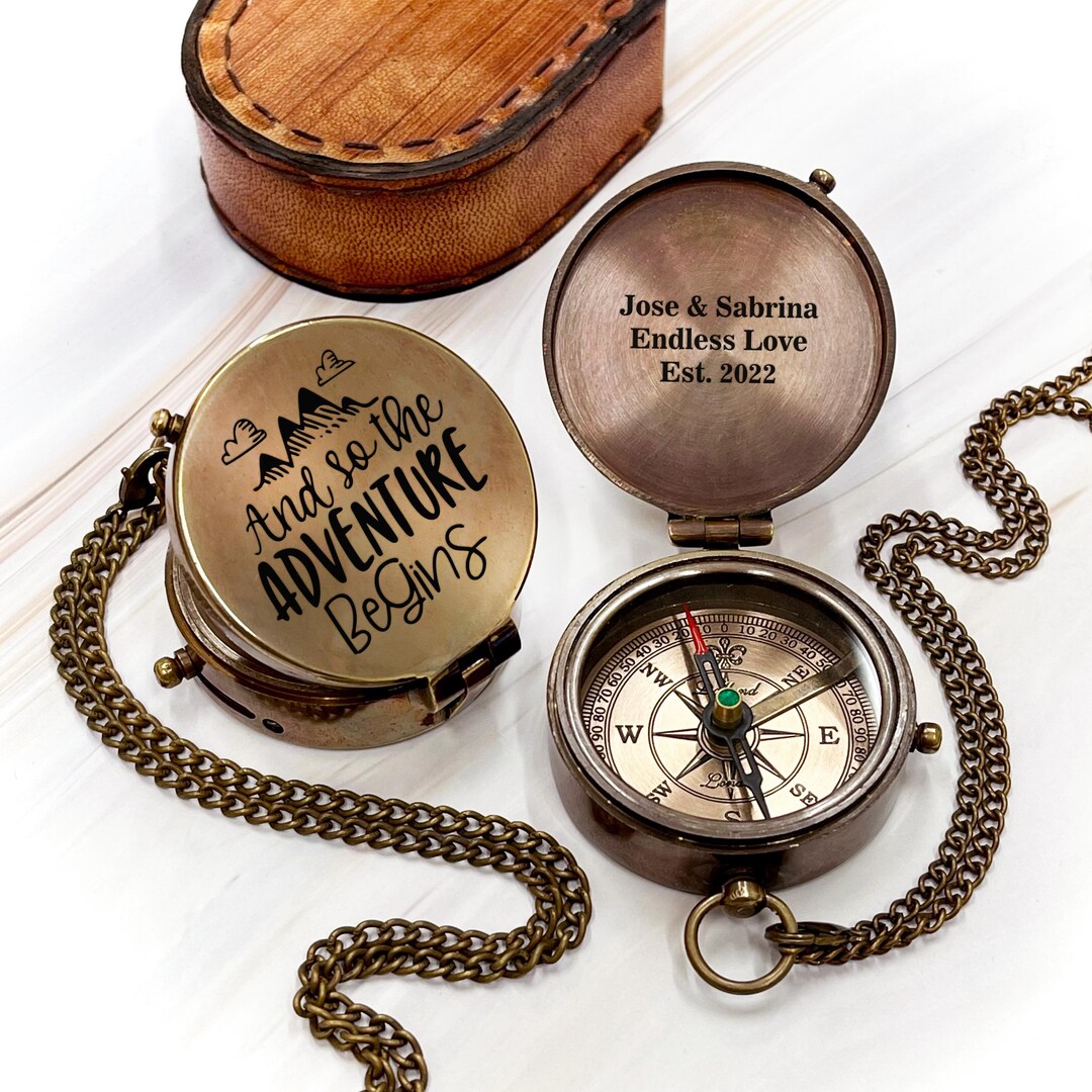 Personalized Gold Compass for Men Women Memory Anniversary Gift for ...