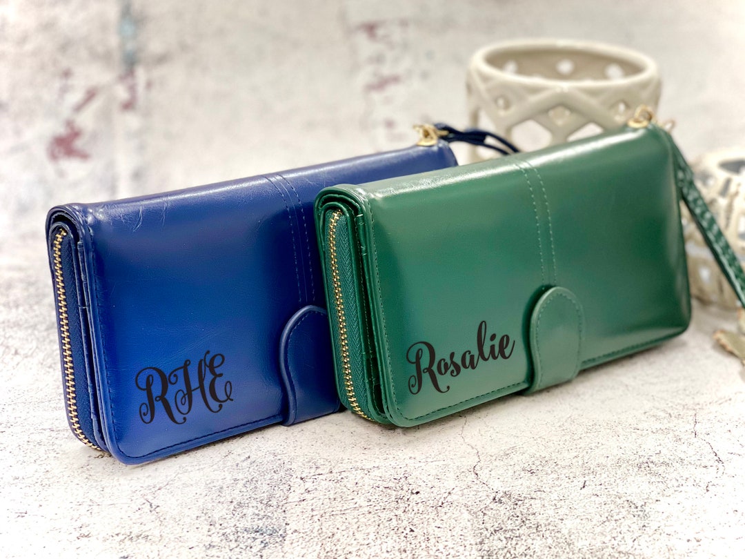 Leather Bifold Women's Wallet Phone Holder Personalized Initials ...