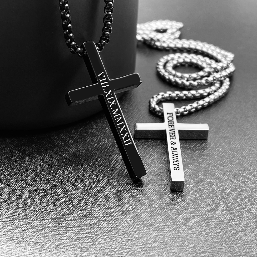 Mens Custom Cross Necklace Personalized Engraved Cross Pendant Cross ...