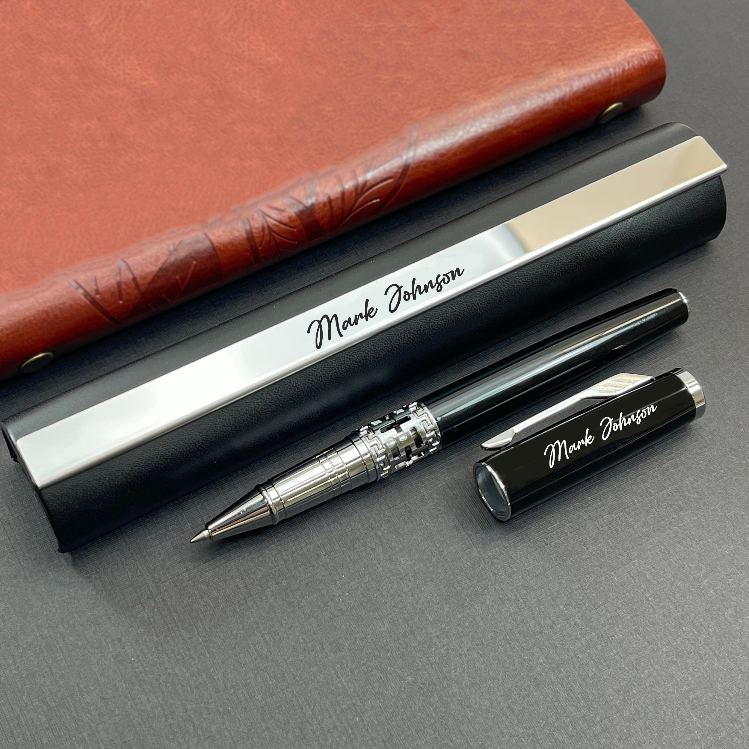 Black Lacquer Pen Engraved Elegant Luxury Roller Ball Pen Personalized ...