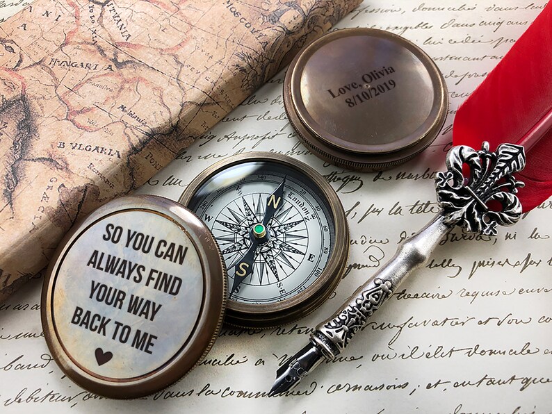 Men's Hidden Message Compass, Antique Genuine Solid Brass Compass for ...