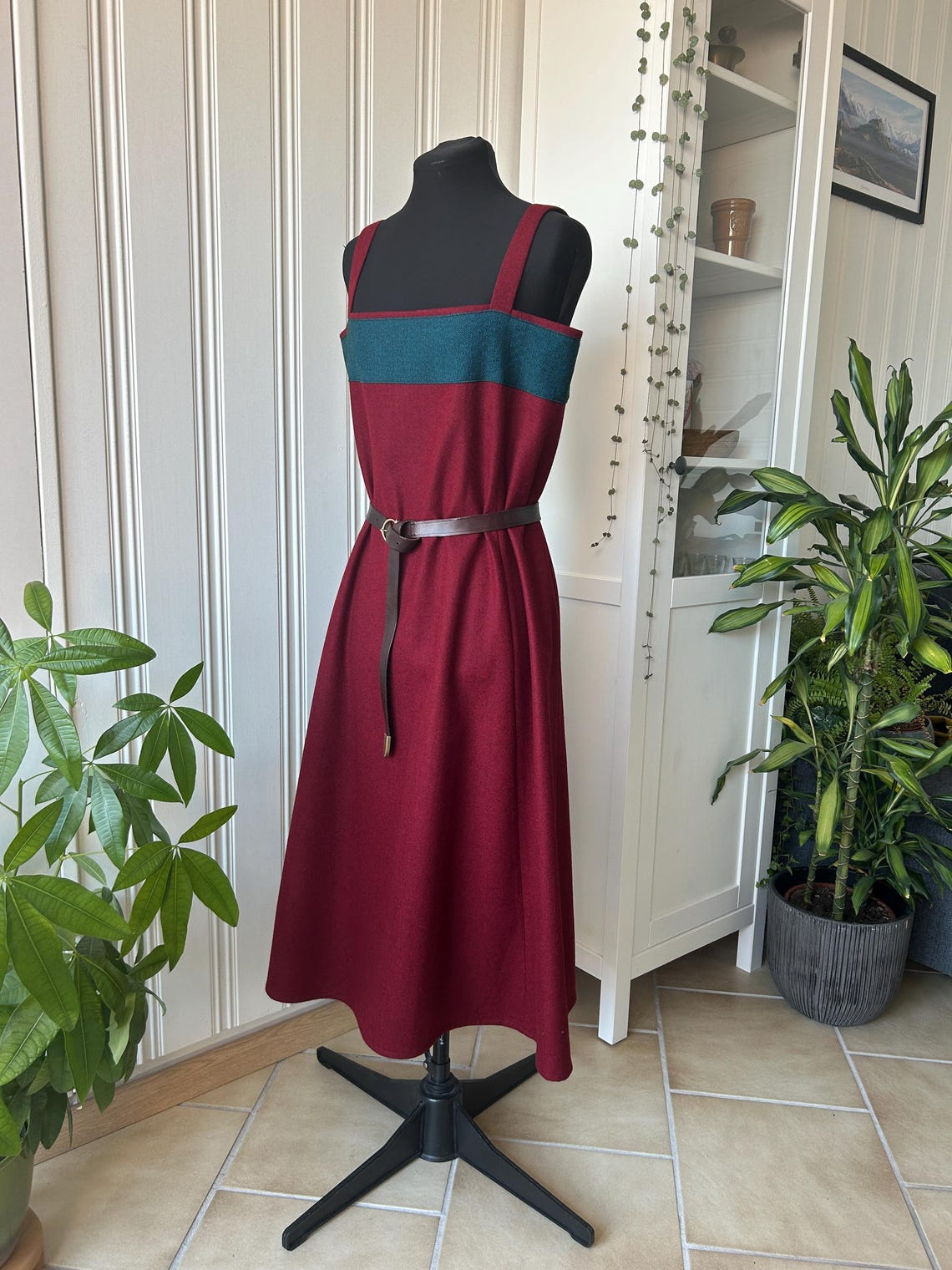 Merino Wool Viking Apron Dress: Dark Red Smokkr Costume - Etsy