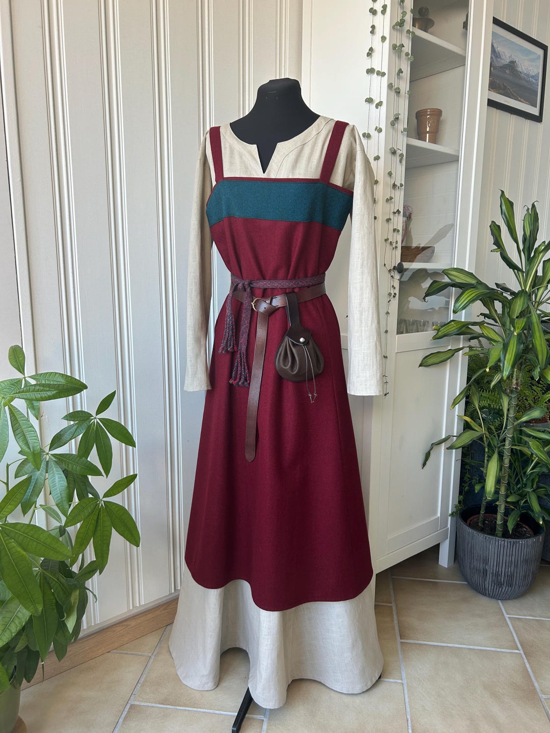 Woolen Viking Apron Dress Smokkr – Wool, Dark Red, Hedeby, Straps ...