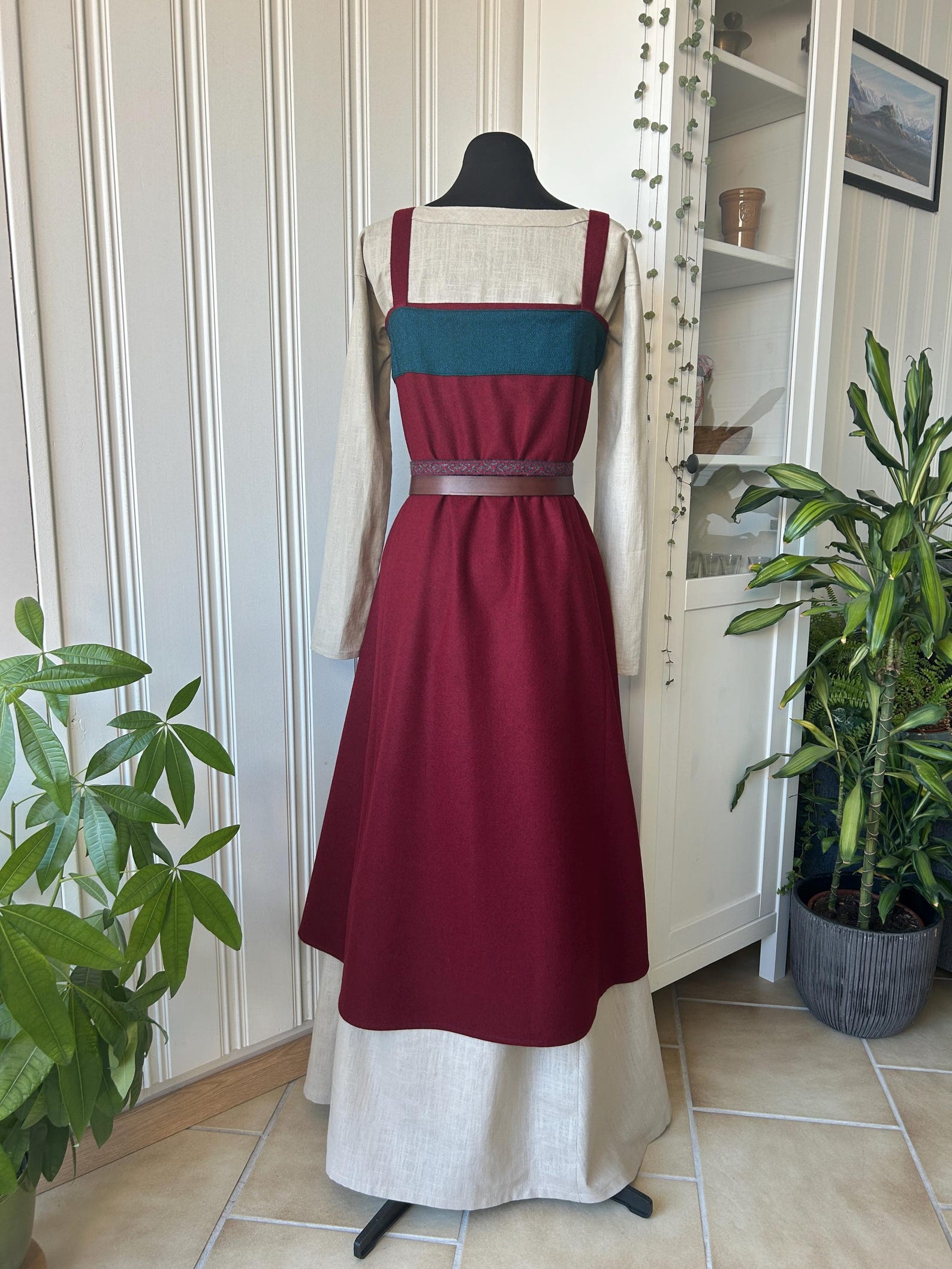 Merino Wool Viking Apron Dress: Dark Red Smokkr Costume - Etsy