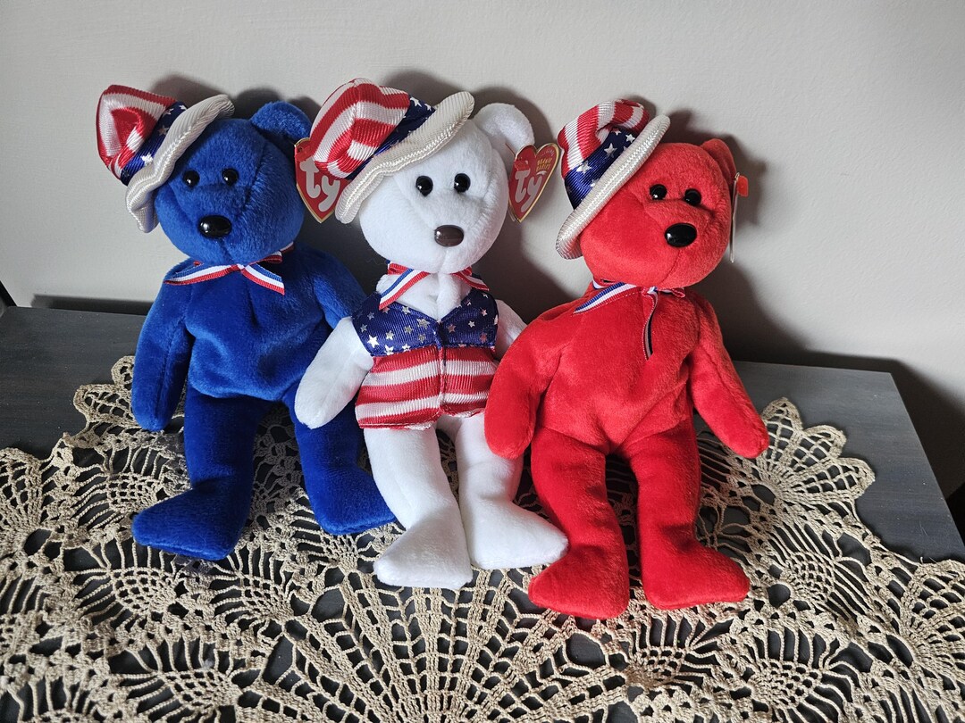 Ty Beanie Baby Sam Bears: Patriotic Red, White, and Blue - Etsy