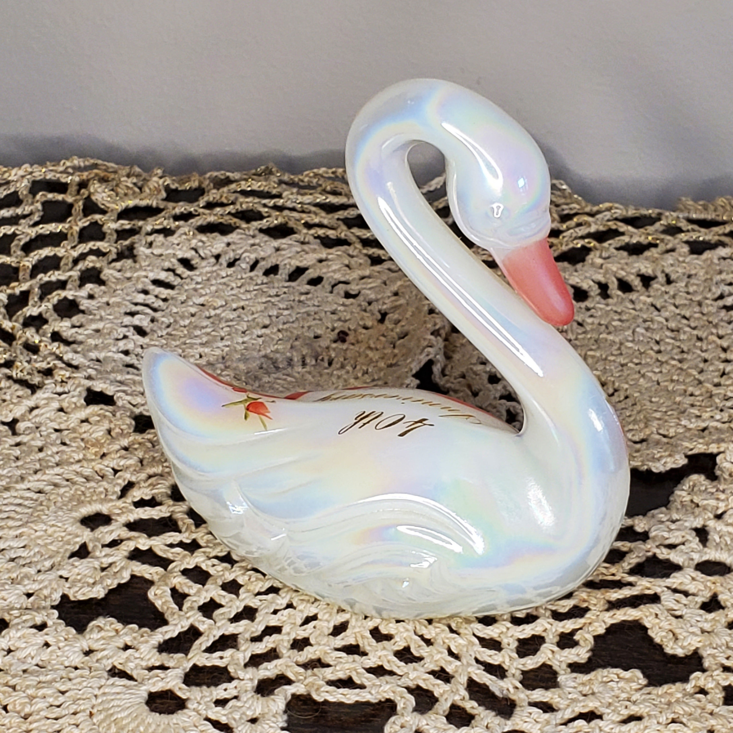 Vintage Fenton Swan Figurine Iridescent Glass Swan Figure - Etsy