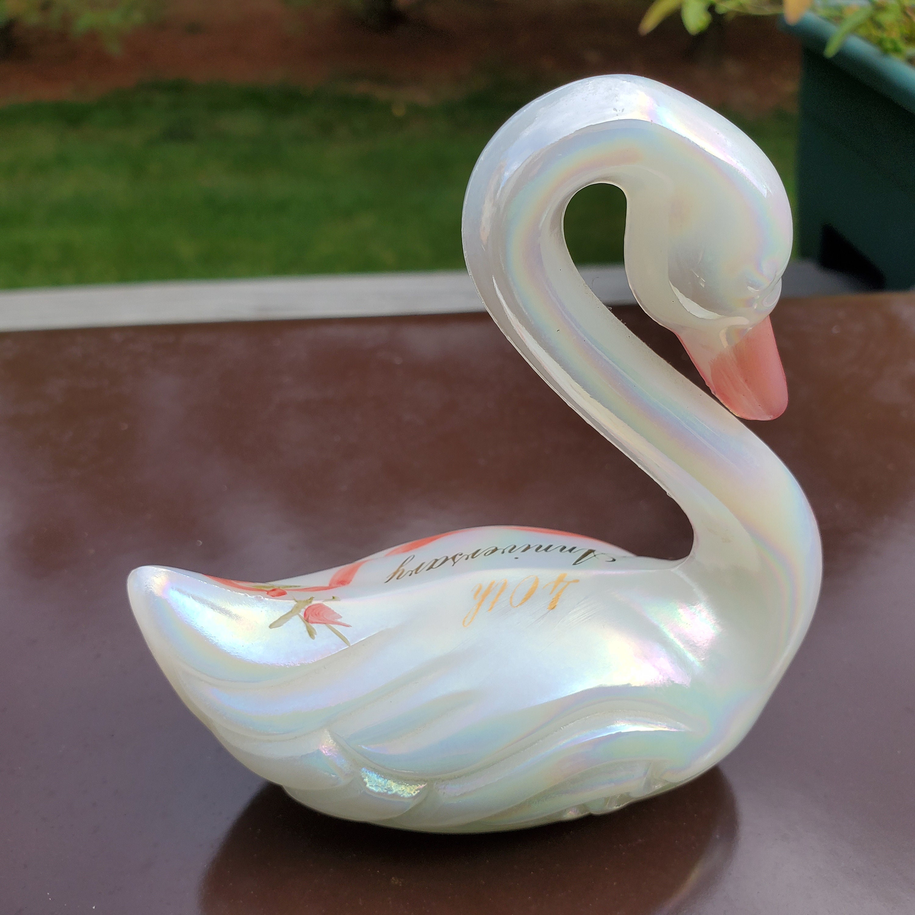 Vintage Fenton Swan Figurine Iridescent Glass Swan Figure | Etsy