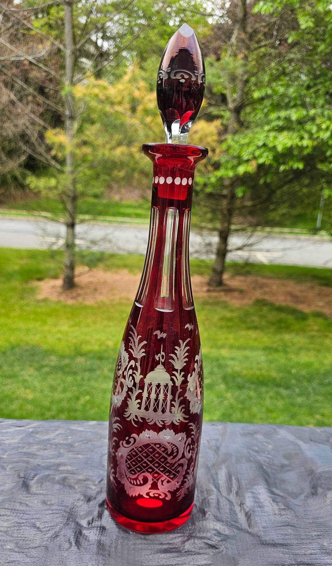 Vintage Czechoslovak Cranberry Decanter, Czech Ruby Red Wine Decanter ...