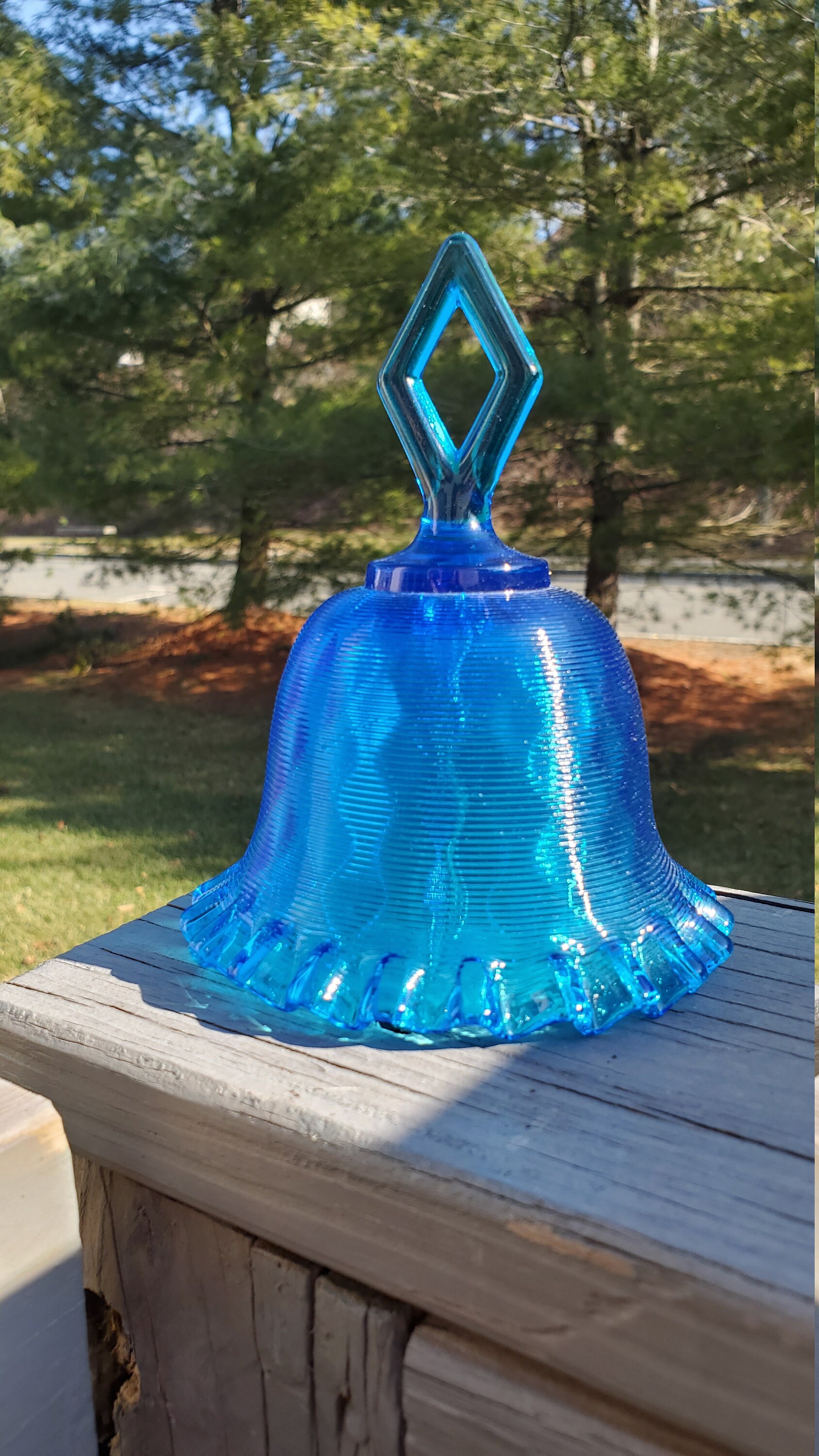Fenton Colonial Blue Diamond Optic Bell Fenton Ruffled Edged | Etsy