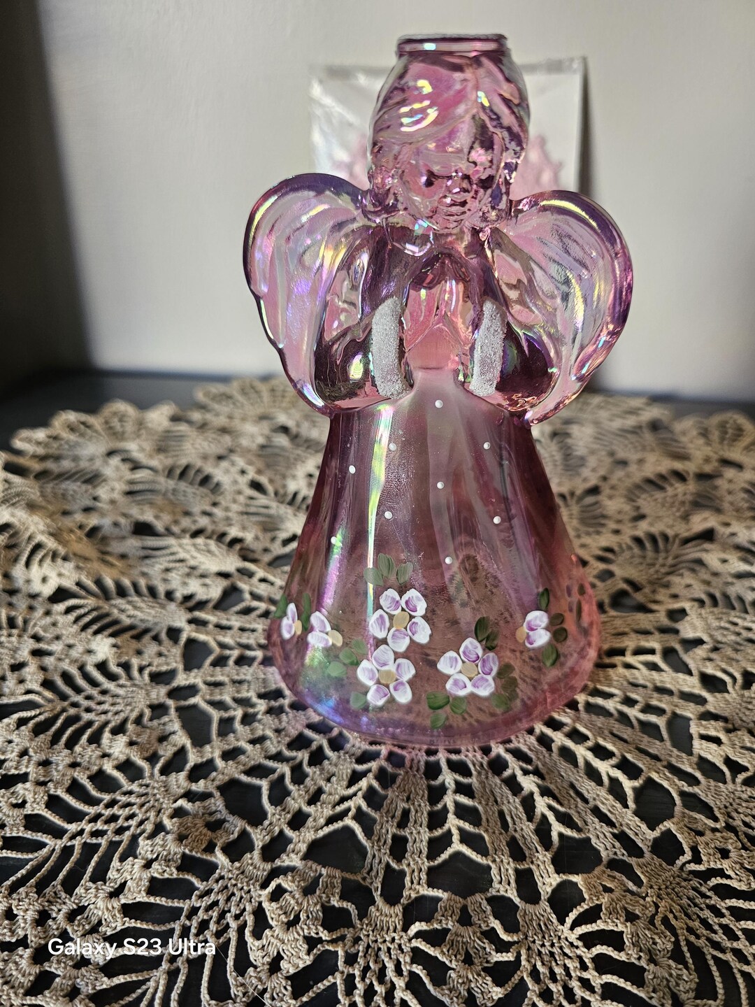 Vintage Fenton Glass Angel Hand Painted Signed, Fenton Iridescent Angel ...