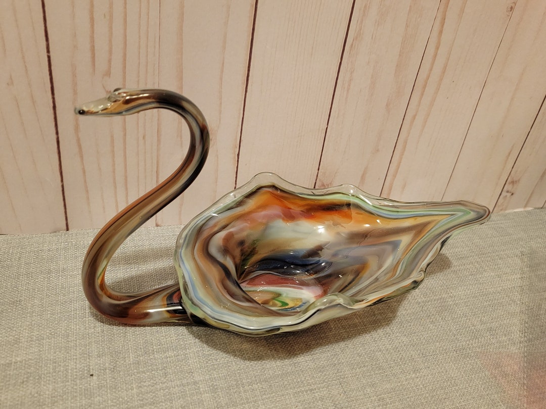 Hand Blown Glass Swan Bowl, Stretch Glass Candy Dish - Etsy