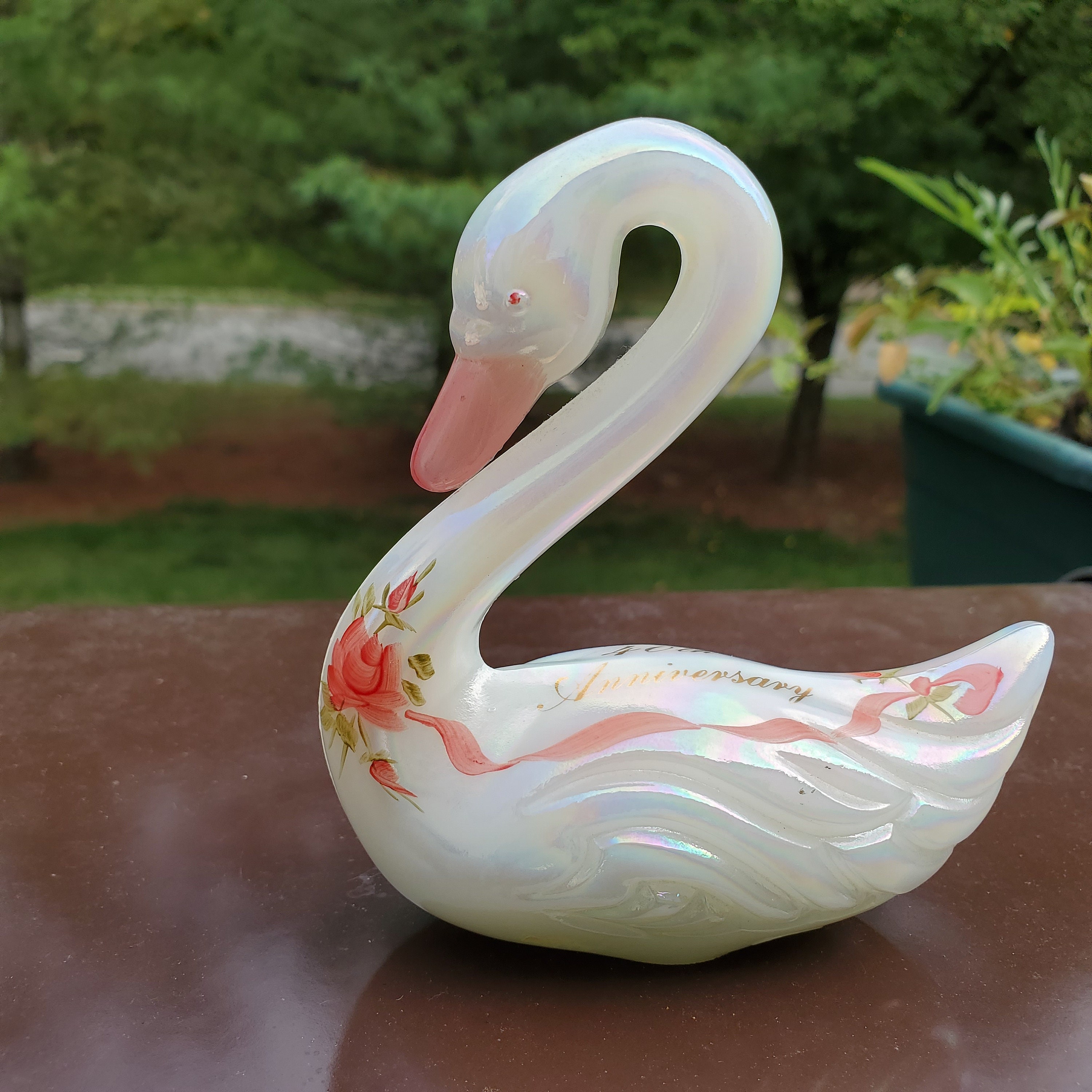 Vintage Fenton Swan Figurine Iridescent Glass Swan Figure - Etsy