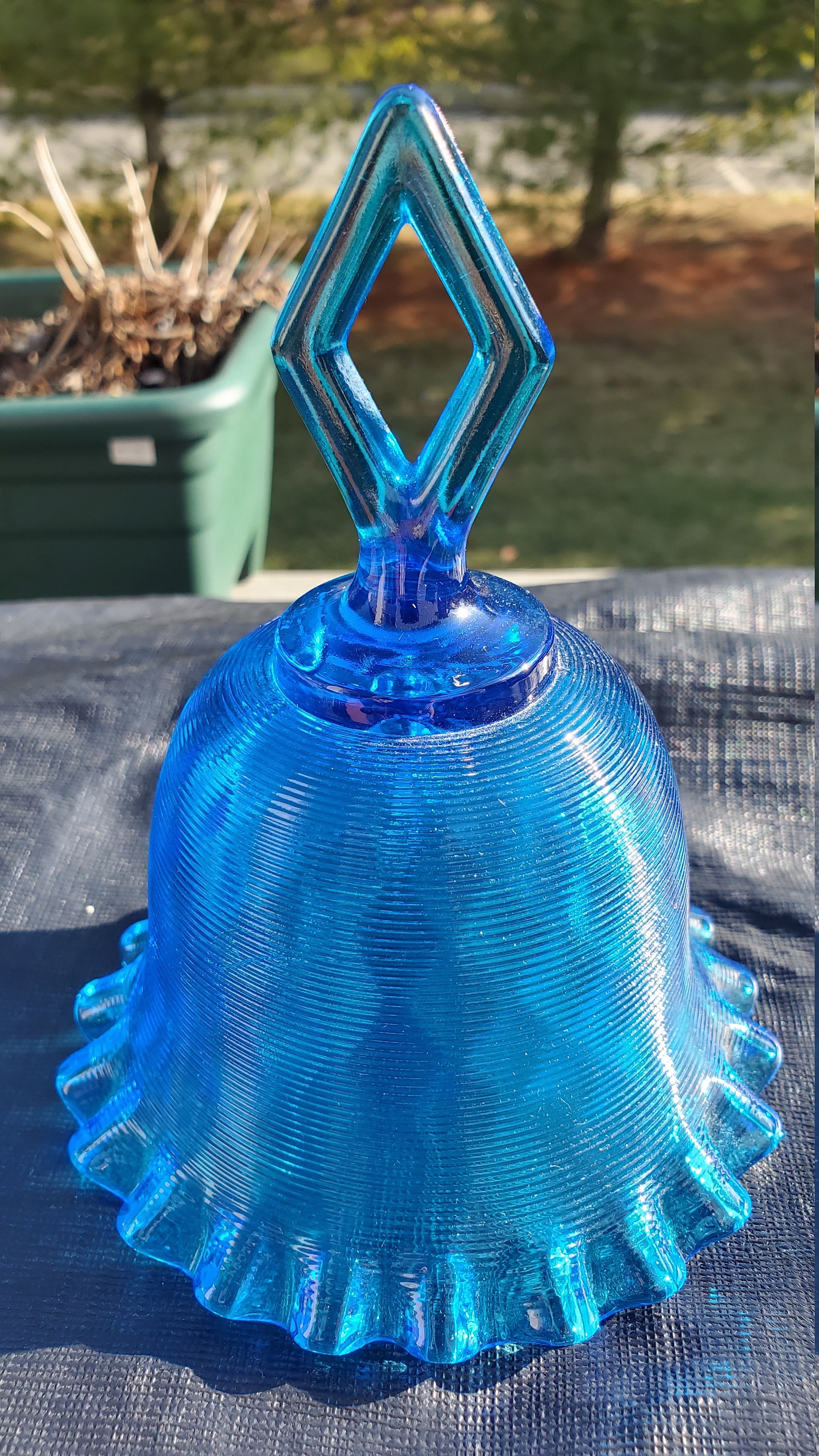 Fenton Colonial Blue Diamond Optic Bell Fenton Ruffled Edged | Etsy