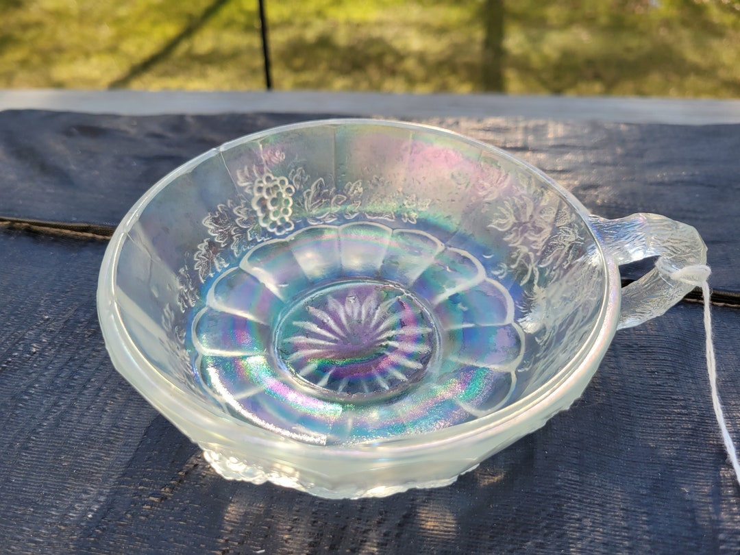 Imperial White Carnival Glass Nappy Dish With Handle. White Carnival ...