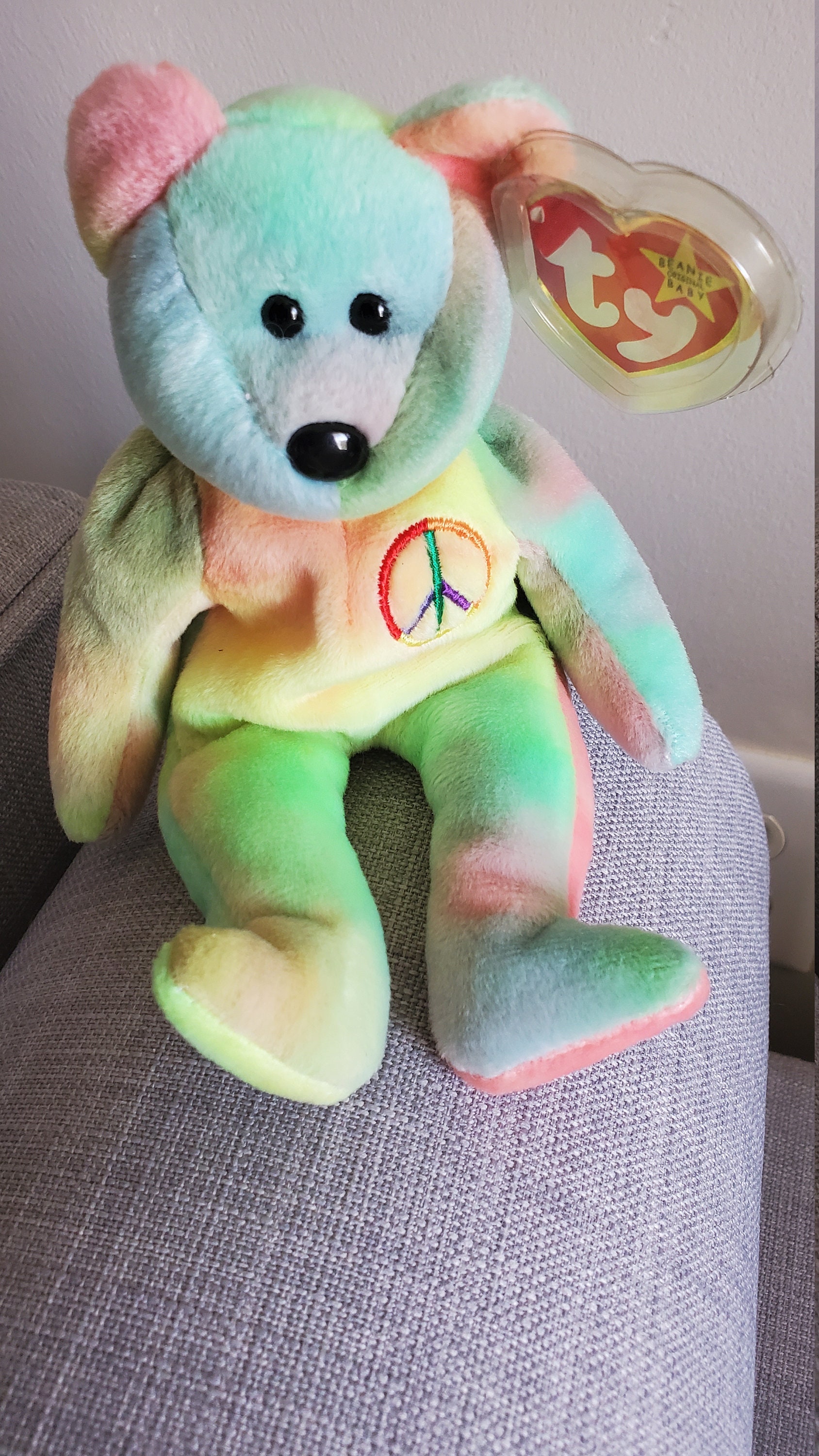 Peace Bear Ty Beanie Baby Neon Ty Peace Bear Vintage Ty | Etsy