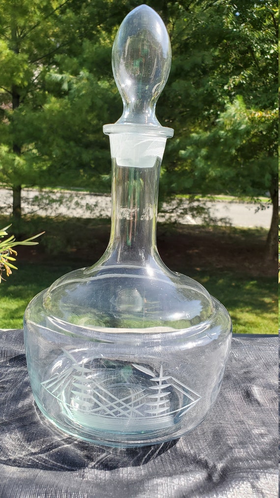 Glass Decanter Nautical Decanter Etched Ship Glass Decanter | Etsy