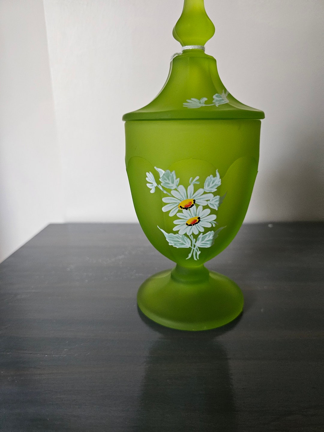 Westmoreland Compote With Lid, Westmoreland Satin Frosted Green Glass ...